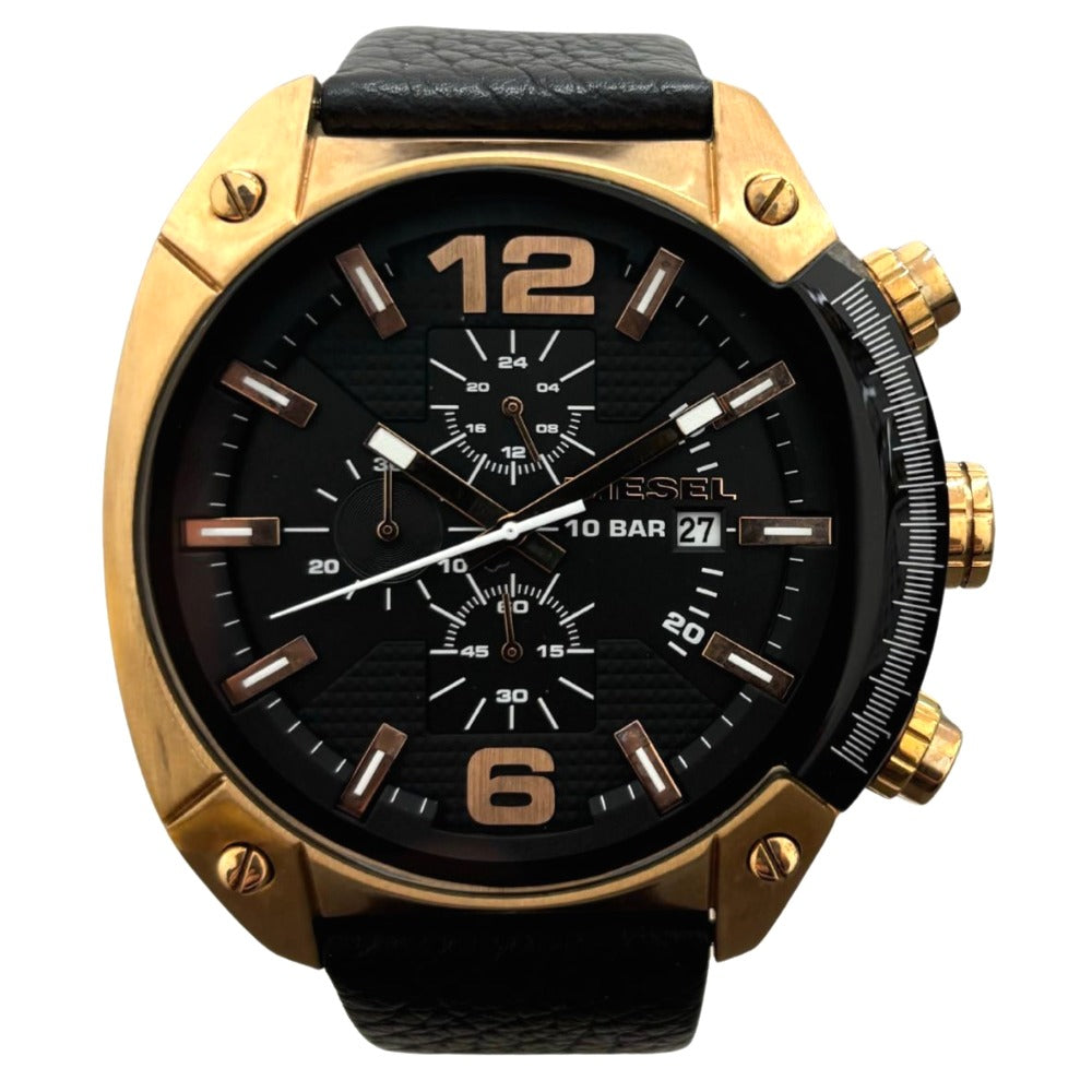 DIESEL ディーゼル 腕時計 オーバーフロー クロノグラフ DZ4297 ゴールド×ブラック レザーベルト メンズ – Celebourg ...